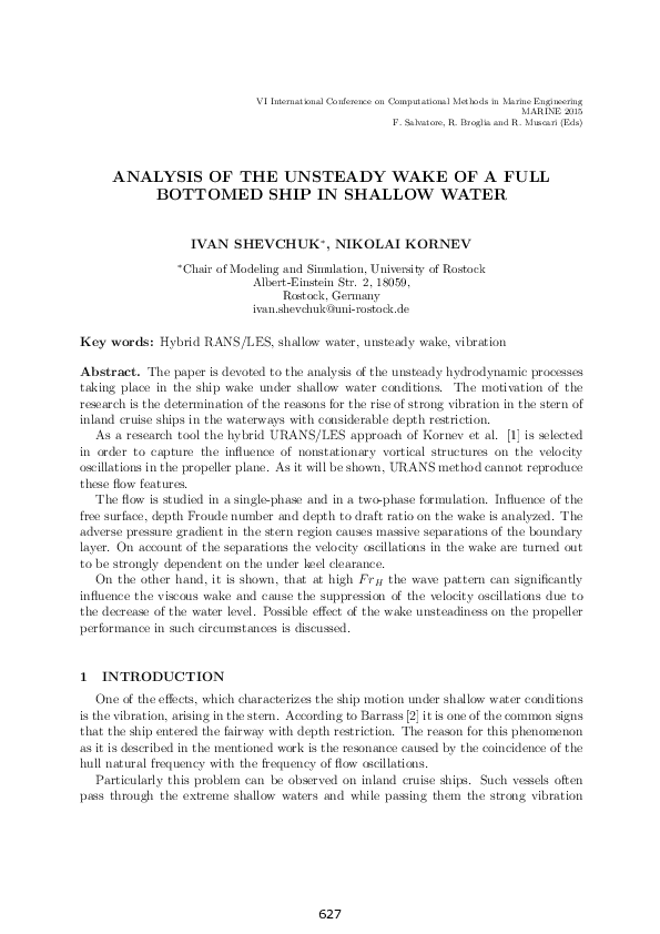 (PDF) Analysis of the unsteady wake of a full bottomed ship in shallow ...