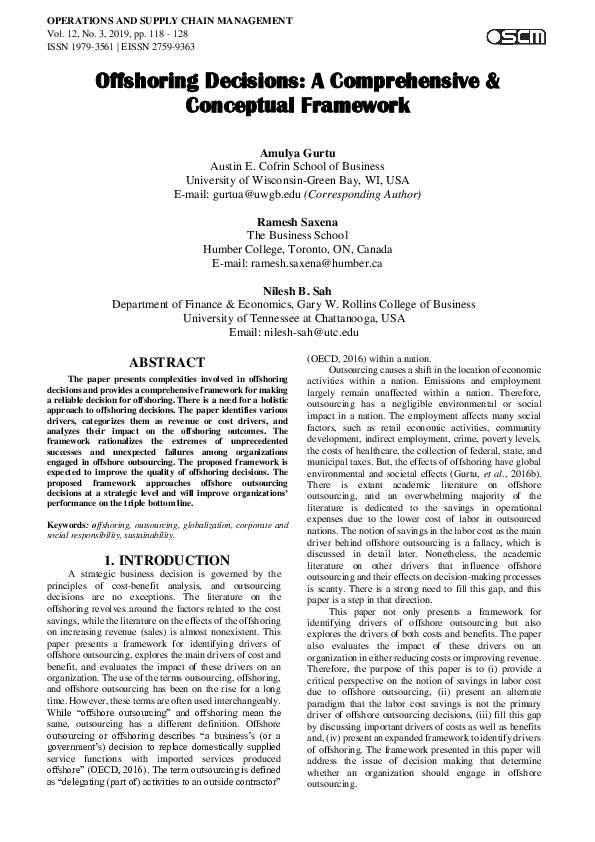 (PDF) Offshoring Decisions: A Comprehensive and Conceptual Framework