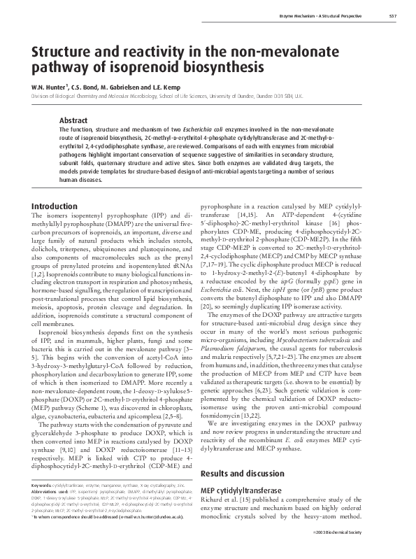 (PDF) Structure and reactivity in the non-mevalonate pathway of ...