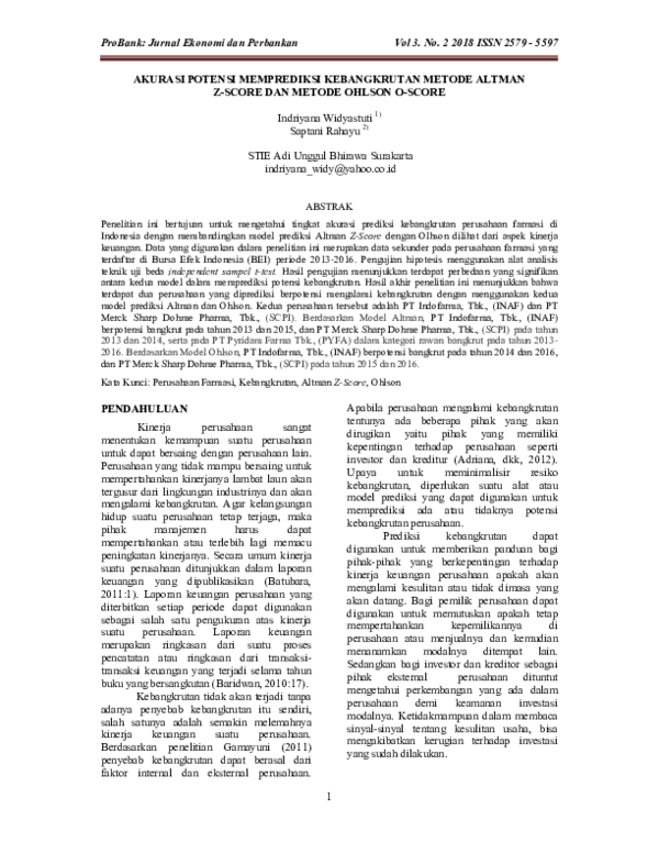 (PDF) Akurasi Potensi Memprediksi Kebangkrutan Metode Altman Z-Score ...