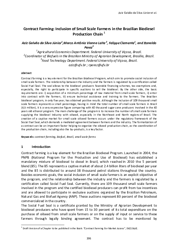 (PDF) Contract Farming: Inclusion of Small Scale Farmers in the ...