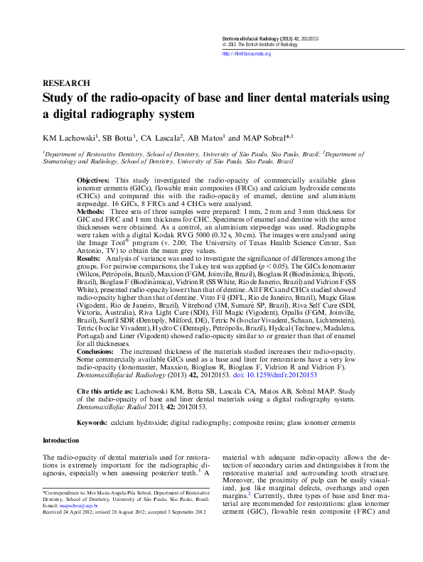 (PDF) Study of the radio-opacity of base and liner dental materials ...