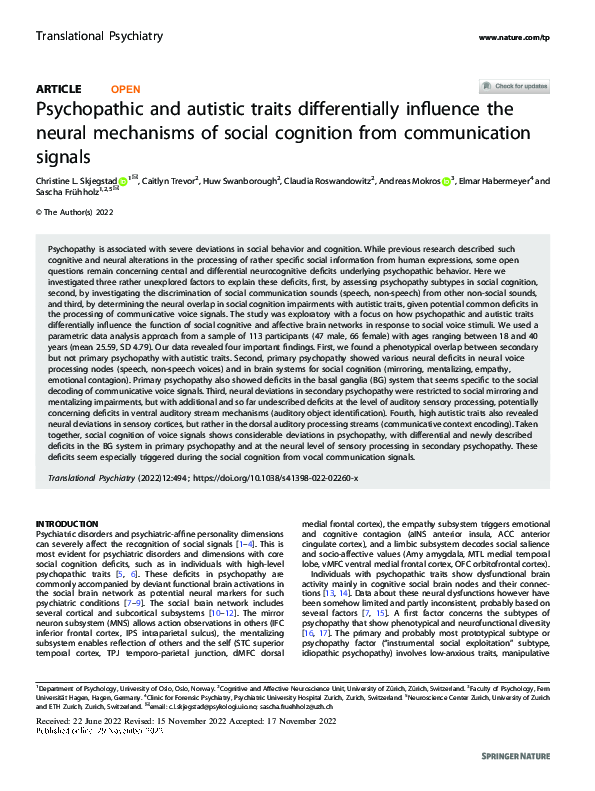 (PDF) Psychopathic and autistic traits differentially influence the ...