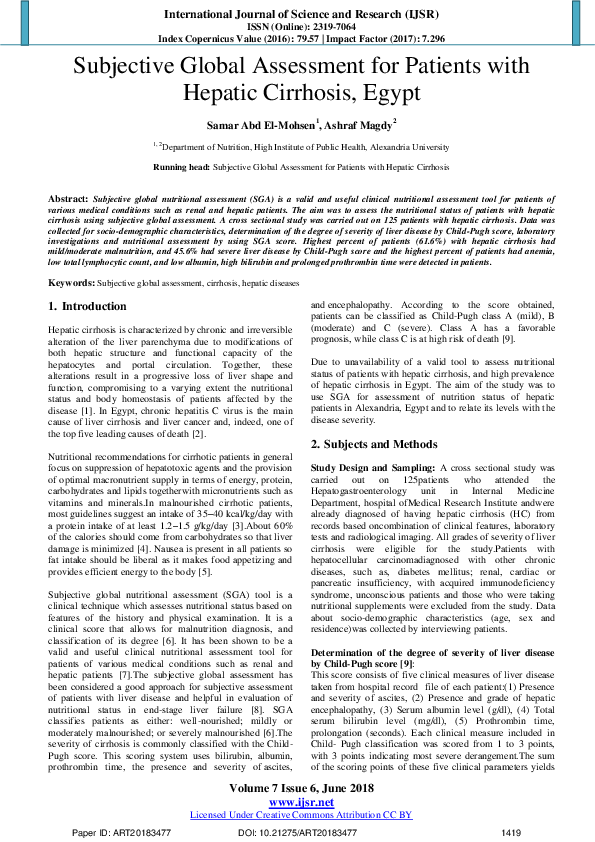 (PDF) Subjective Global Assessment for Patients with Hepatic Cirrhosis ...