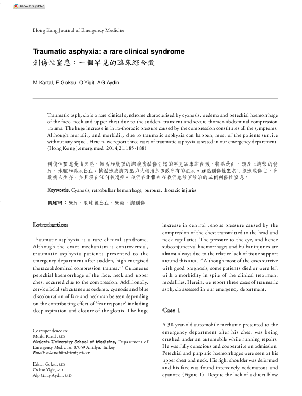 (PDF) Traumatic Asphyxia: A Rare Clinical Syndrome