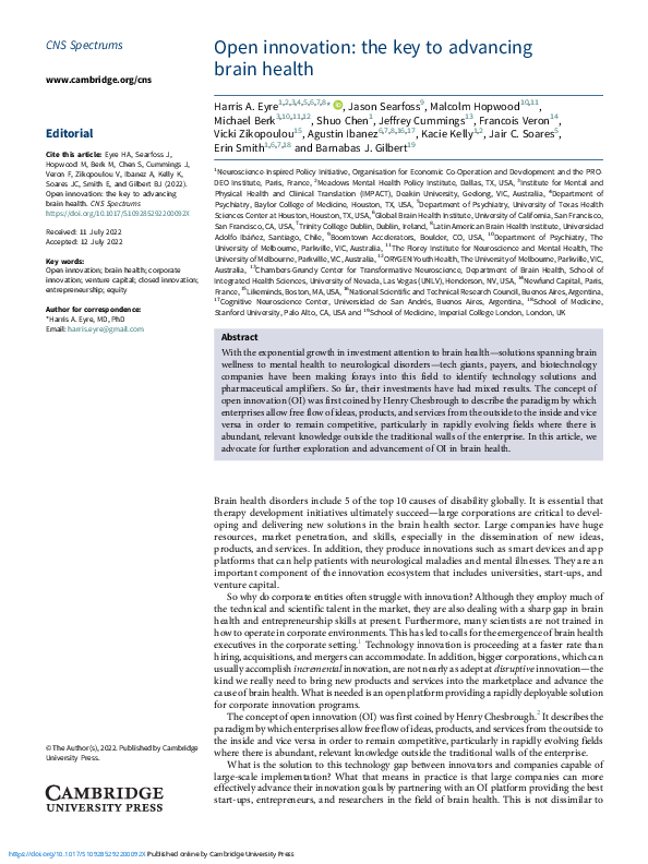 (PDF) Open innovation: the key to advancing brain health
