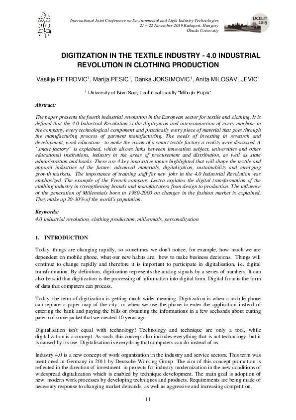 (PDF) Digitization in the Textile INDUSTRY-4.0 Industrial Revolution in ...