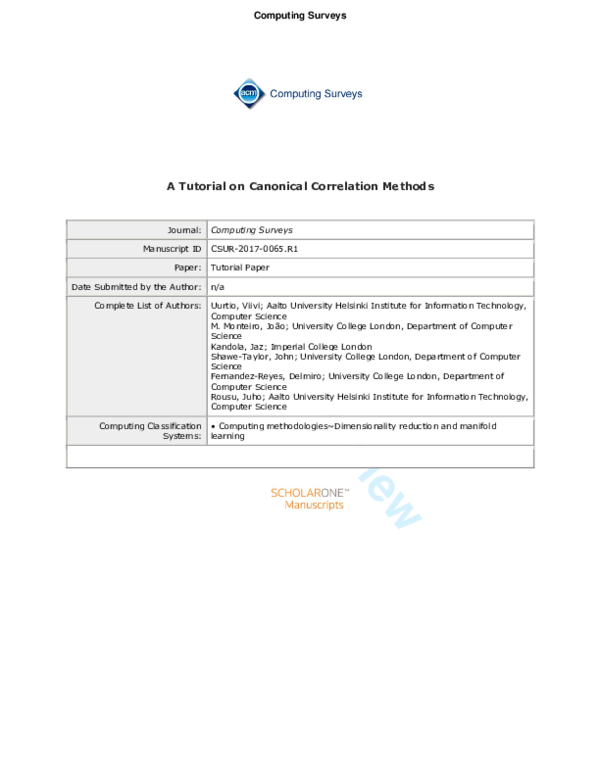 (PDF) A Tutorial on Canonical Correlation Methods