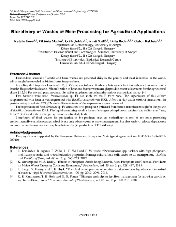 (PDF) Biorefinery of Wastes of Meat Processing for Agricultural ...