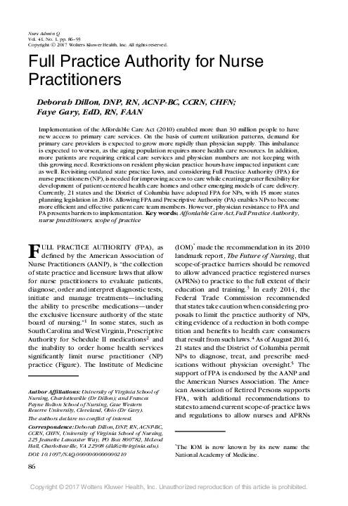 (PDF) Full Practice Authority for Nurse Practitioners