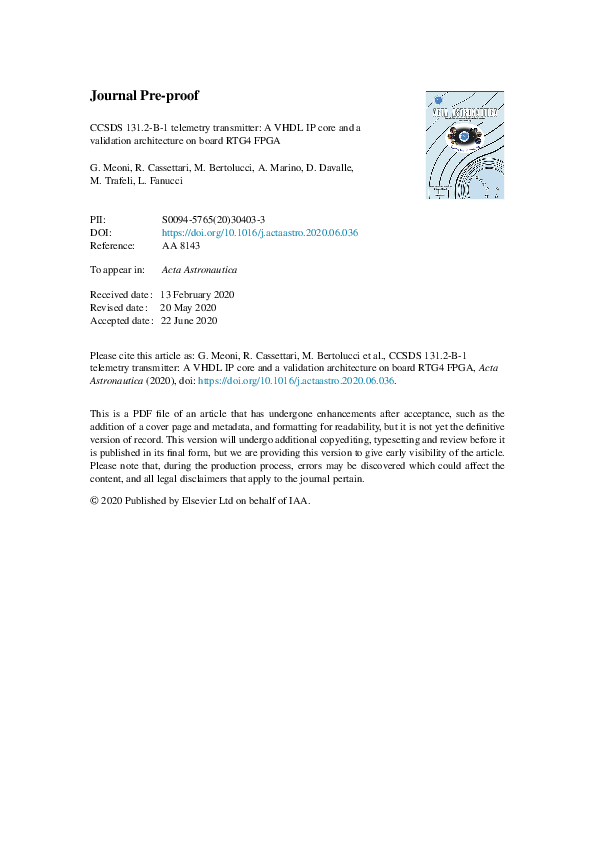 (PDF) CCSDS 131.2-B-1 telemetry transmitter: A VHDL IP core and a validation architecture on ...