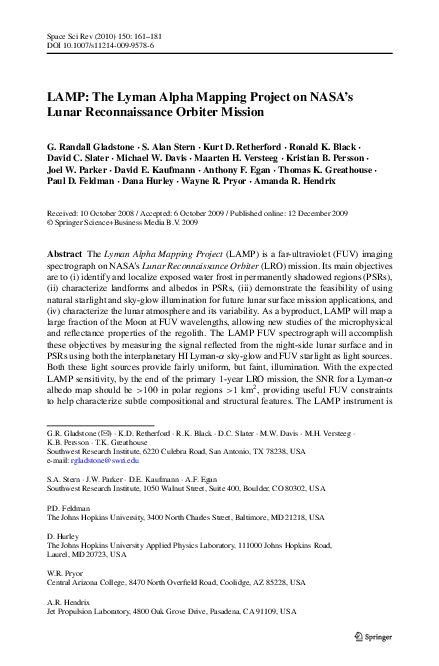 (PDF) LAMP: The Lyman Alpha Mapping Project on NASA’s Lunar ...