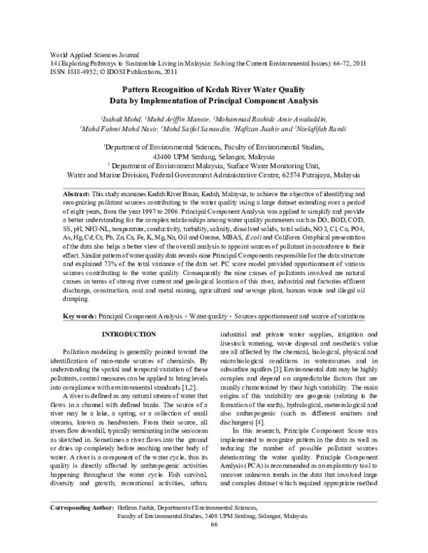 (PDF) Pattern Recognition of Kedah River Water Quality Data by Implementation of Principal ...