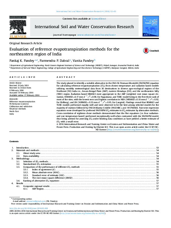 Pdf Evaluation Of Reference Evapotranspiration Methods For The Northeastern Region Of India