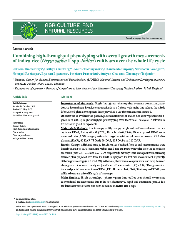 (PDF) High-Throughput Phenotyping of Indica Rice Cultivars
