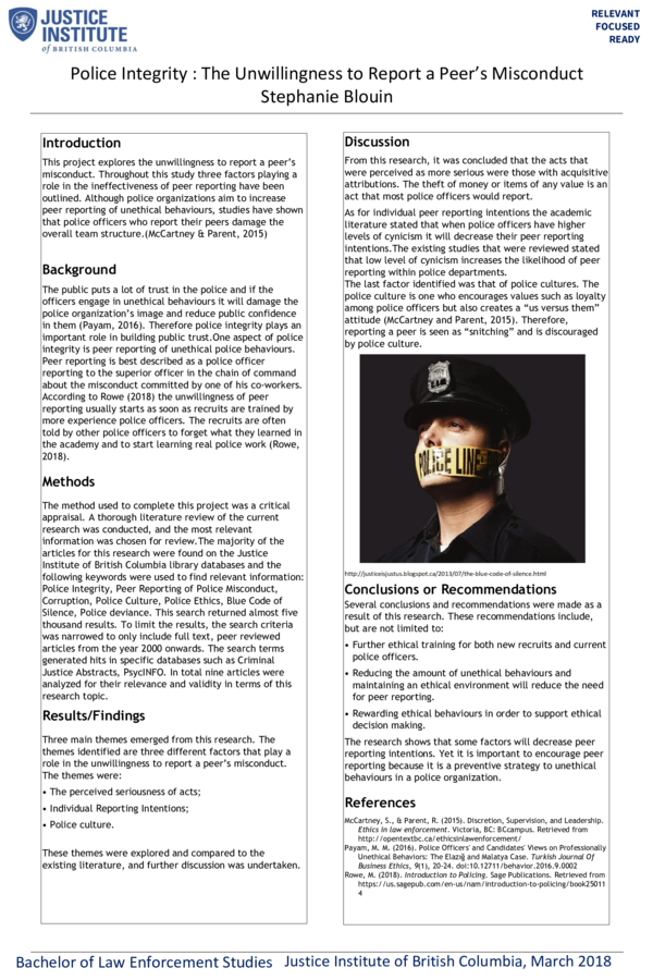 (PDF) Police Integrity : The Unwillingness to Report a Peer's Misconduct