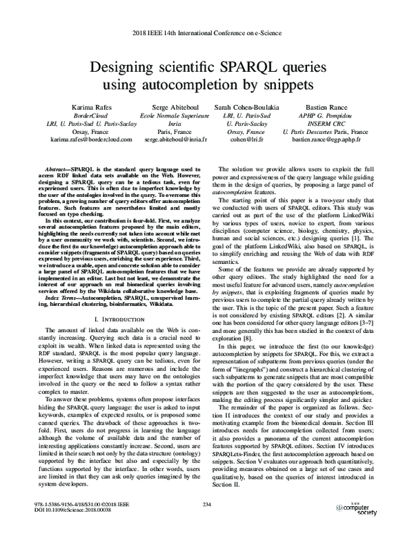 (PDF) Designing Scientific SPARQL Queries Using Autocompletion by Snippets