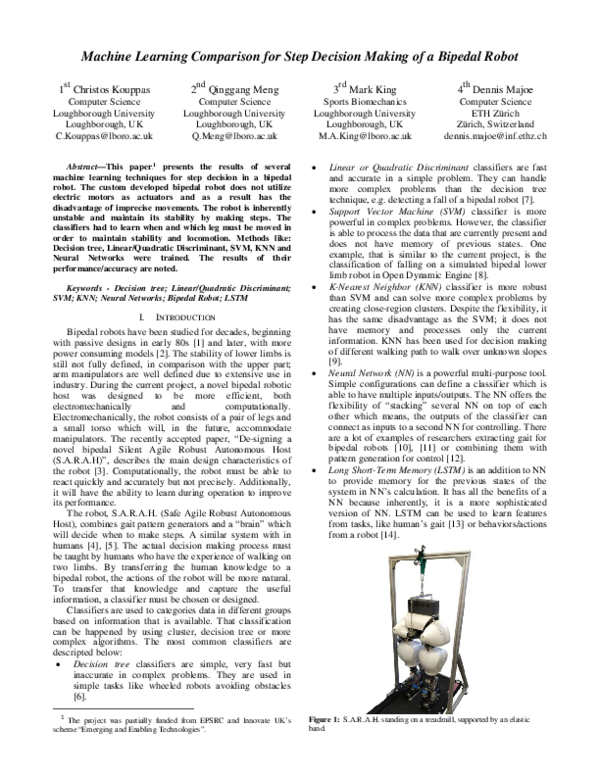 (PDF) Machine learning comparison for step decision making of a bipedal robot