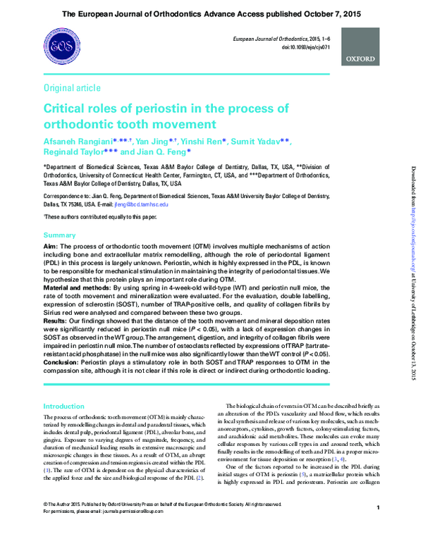 (PDF) Critical roles of periostin in the process of orthodontic tooth ...