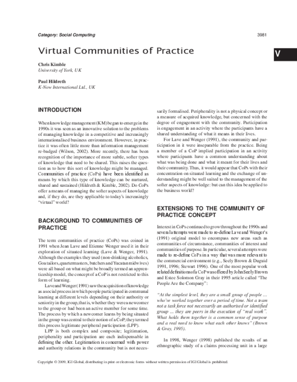 (PDF) Virtual Communities of Practice