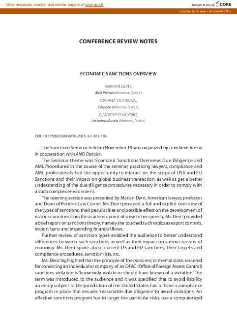 (PDF) Economic Sanctions Overview