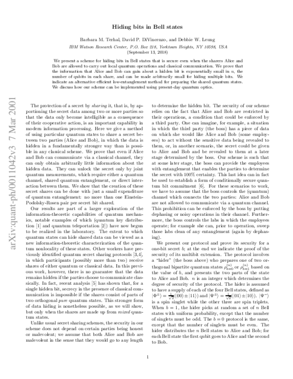 (PDF) Hiding Bits in Bell States