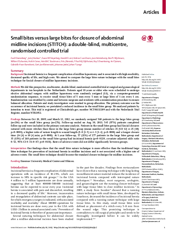 (PDF) Small bites versus large bites for closure of abdominal midline ...