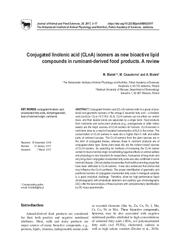 (PDF) Conjugated linolenic acid (CLnA) isomers as new bioactive lipid compounds in ruminant ...