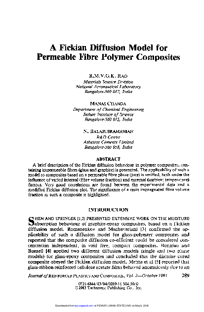 (PDF) A Fickian Diffusion Model for Permeable Fibre Polymer Composites