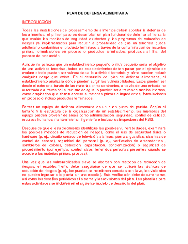 (PDF) Plan de Defensa Alimentaria USDA-FDA