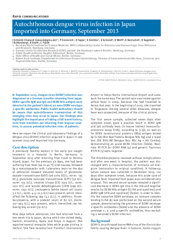 (PDF) Autochthonous dengue virus infection in Japan imported into ...
