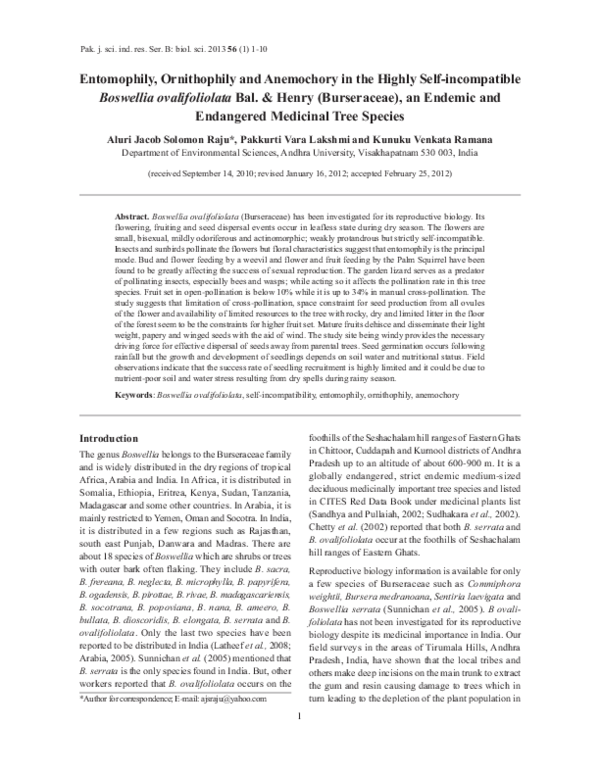 (PDF) Entomophily, Ornithophily and Anemochory in the Highly Self ...