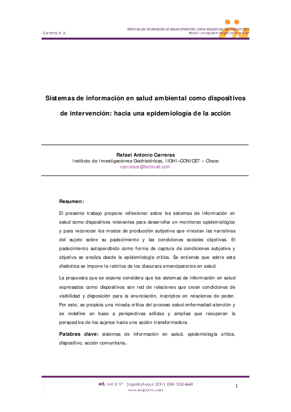 (PDF) Sistemas de información en salud ambiental como dispositivos de intervención: hacia una ...