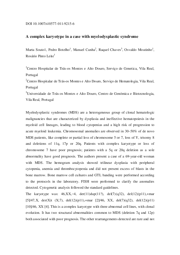 (PDF) A complex karyotype in a case with myelodysplastic syndrome