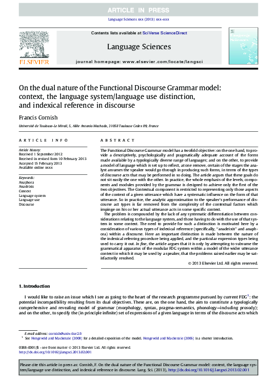 (PDF) On the dual nature of the Functional Discourse Grammar model: context, the language system ...