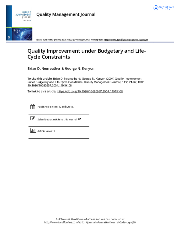 (PDF) Quality Improvement under Budgetary and Life-Cycle Constraints