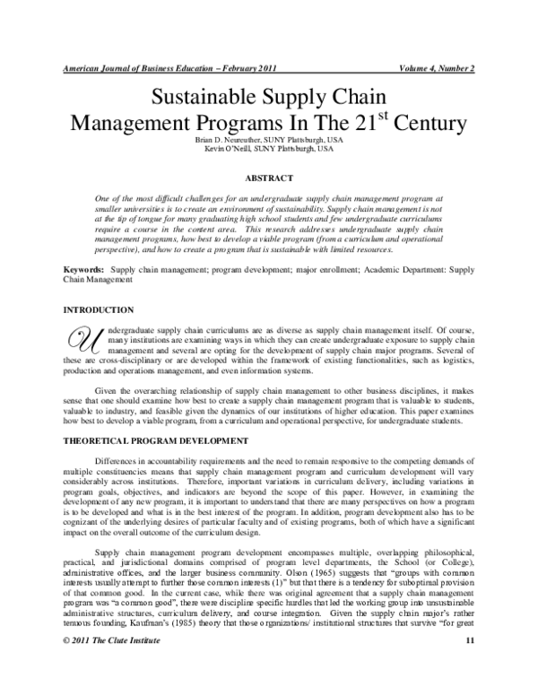 (PDF) Sustainable Supply Chain Management Programs In The 21st Century