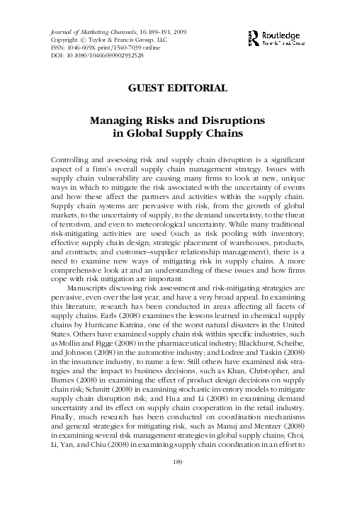 (PDF) Managing Risks and Disruptions in Global Supply Chains