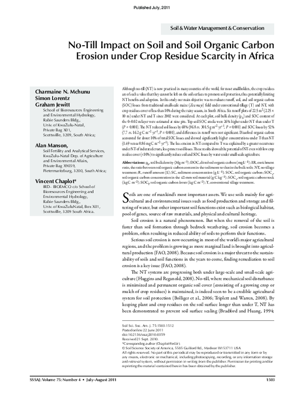 (PDF) No-Till Impact on Soil and Soil Organic Carbon Erosion under Crop Residue Scarcity in Africa