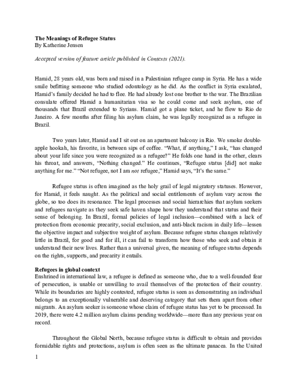 (DOC) The Meanings of Refugee Status