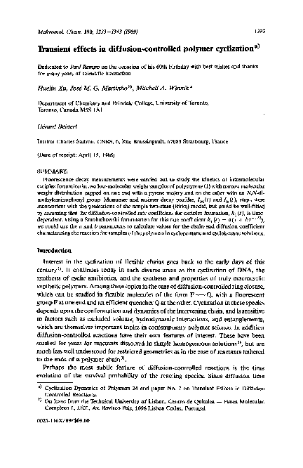 (PDF) Transient effects in diffusion-controlled polymer cyclization | jose martinho - Academia.edu