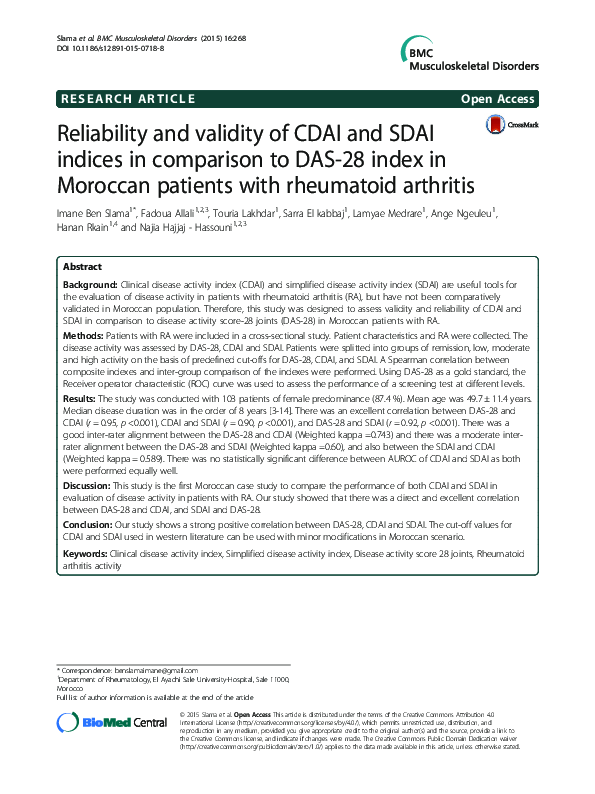 (PDF) Reliability and validity of CDAI and SDAI indices in comparison ...