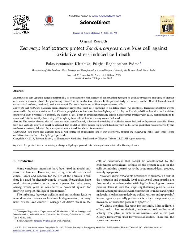(PDF) Zea mays leaf extracts protect Saccharomyces cerevisiae cell ...