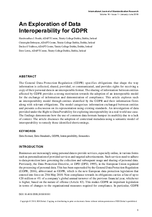 (PDF) An Exploration of Data Interoperability for GDPR