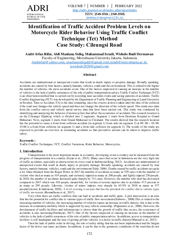 (PDF) Identification of Traffic Accident Problem Levels on Motorcycle Rider Behavior Using ...
