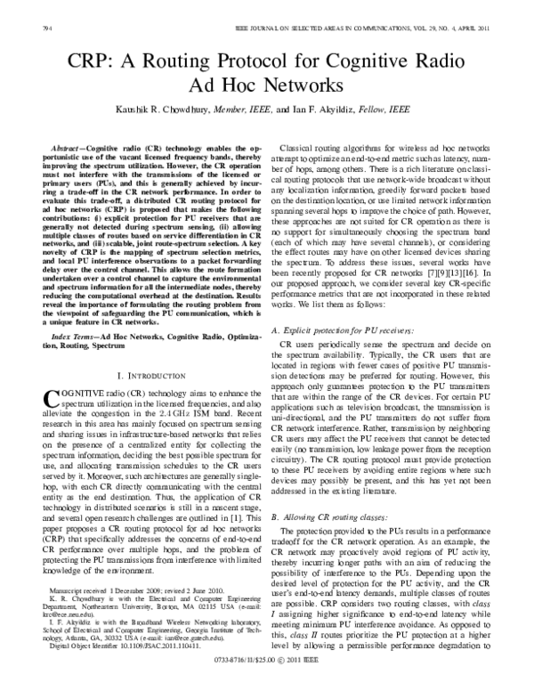 Pdf Crp Routing Protocol For Cognitive Radio Networks