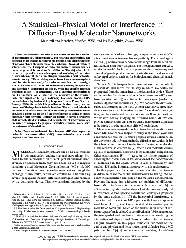 (PDF) A Statistical–Physical Model of Interference in Diffusion-Based ...
