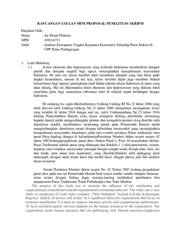 (DOC) RANCANGAN USULAN MINI PROPOSAL PENELITIAN SKRIPSI Diajukan Oleh: Nama : Aji Denni Pratama ...