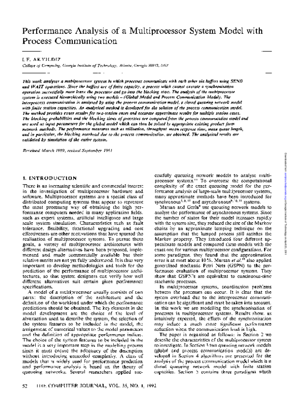 (PDF) Performance Analysis of a Multiprocessor System Model with Process Communication