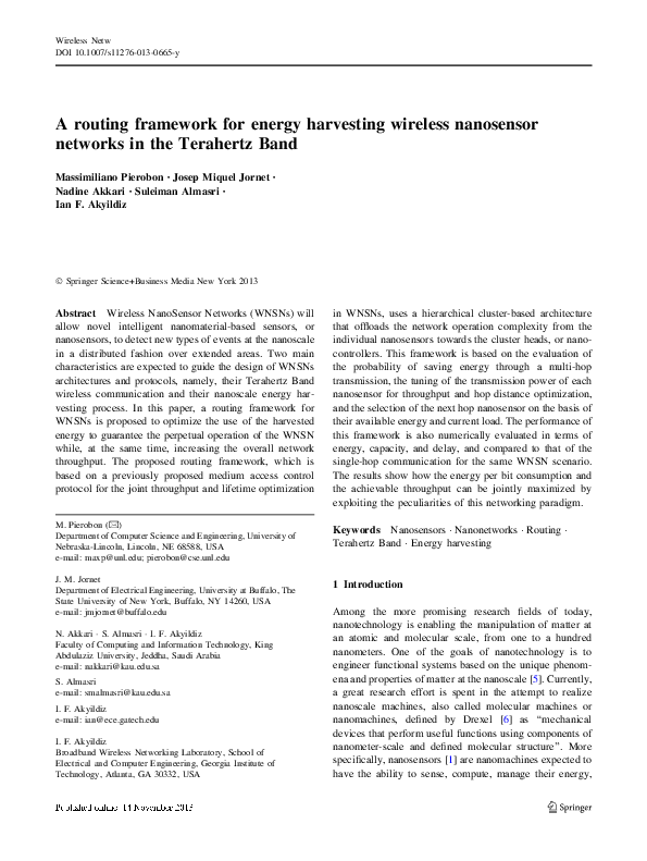 (PDF) A routing framework for energy harvesting wireless nanosensor networks in the Terahertz Band